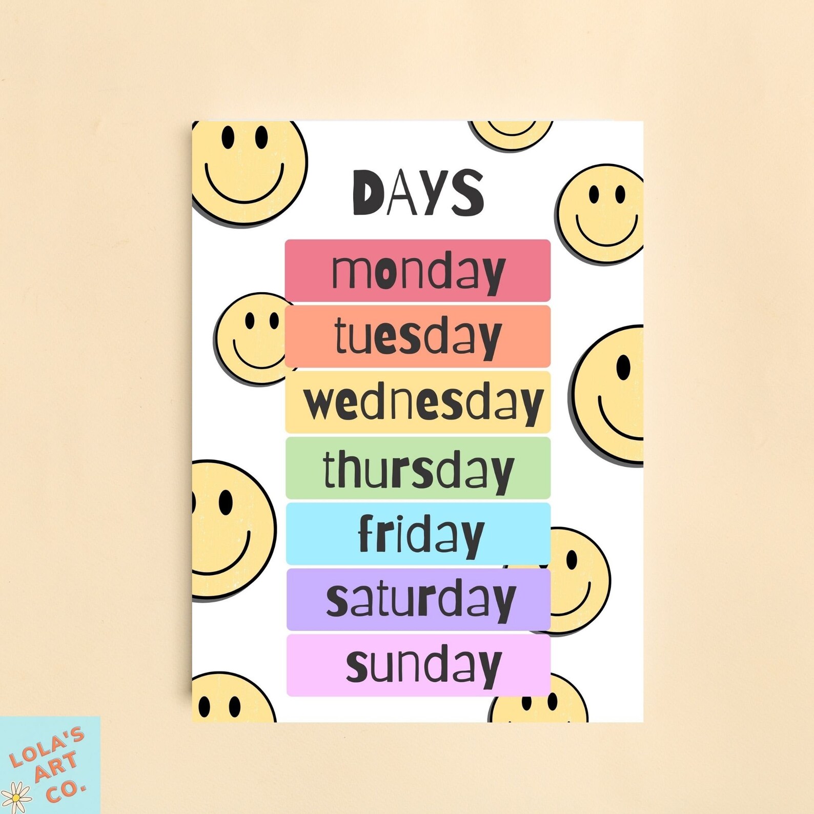 Rainbow Days of the Week Print for Kids Teacher Poster - Etsy
