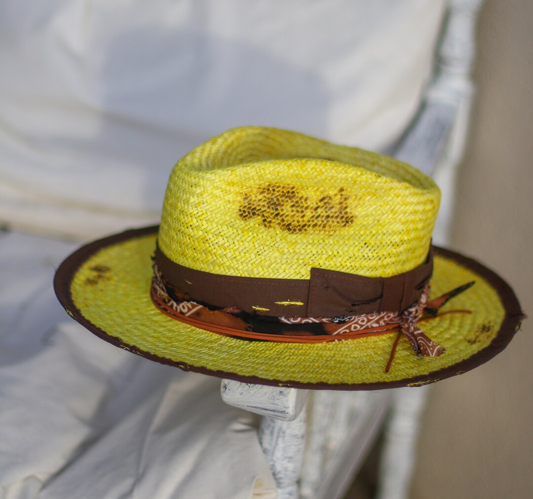 LUKE Straw Fedora Vitage Look Distressed Hat Chapolala - Etsy