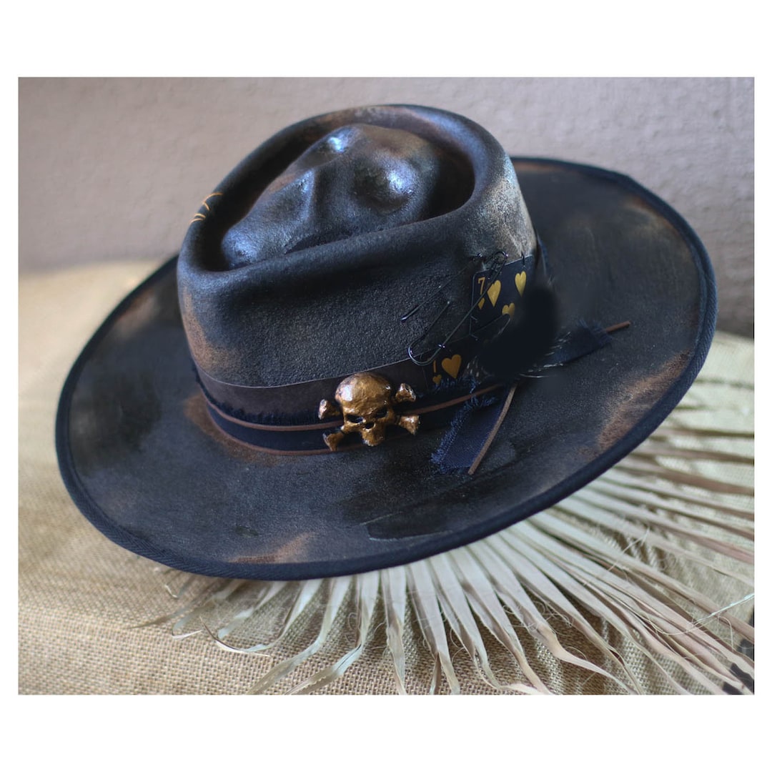 NO BAD BOYS Skull Felt Fedora Vitage Look Distressed Hat Chapolala Men ...