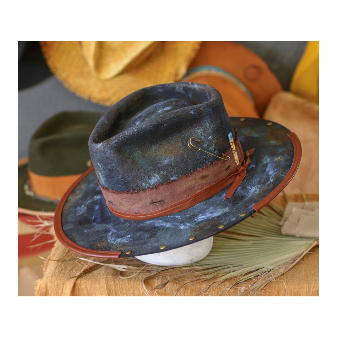 Diesel - Distressed Navy Blue Wool Felt Fedora: Custom Unisex Hat ...
