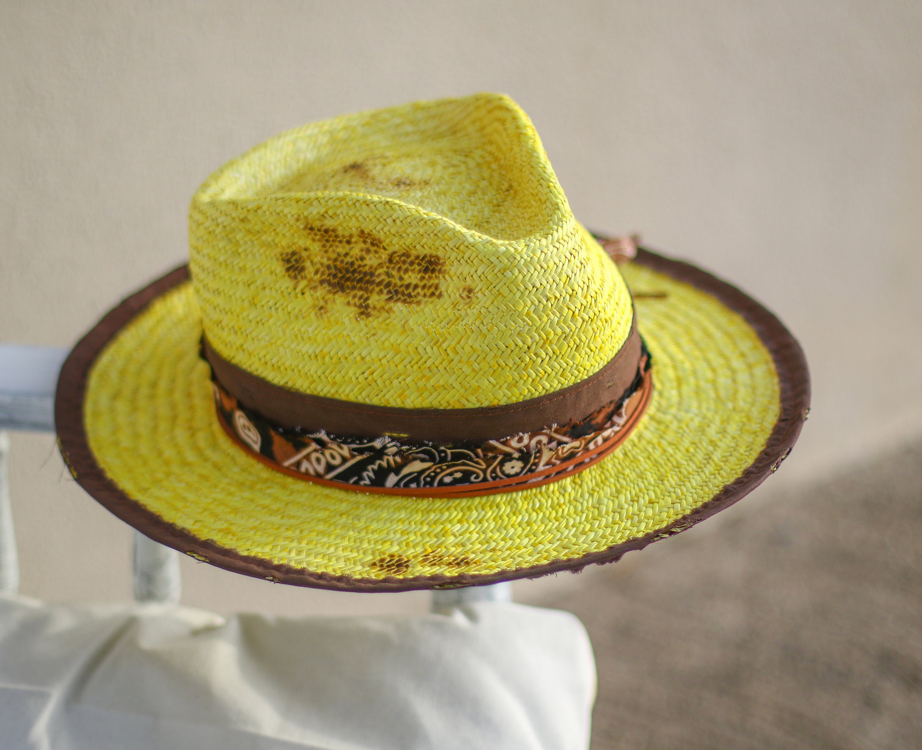 LUKE Straw Fedora Vitage Look Distressed Hat Chapolala - Etsy