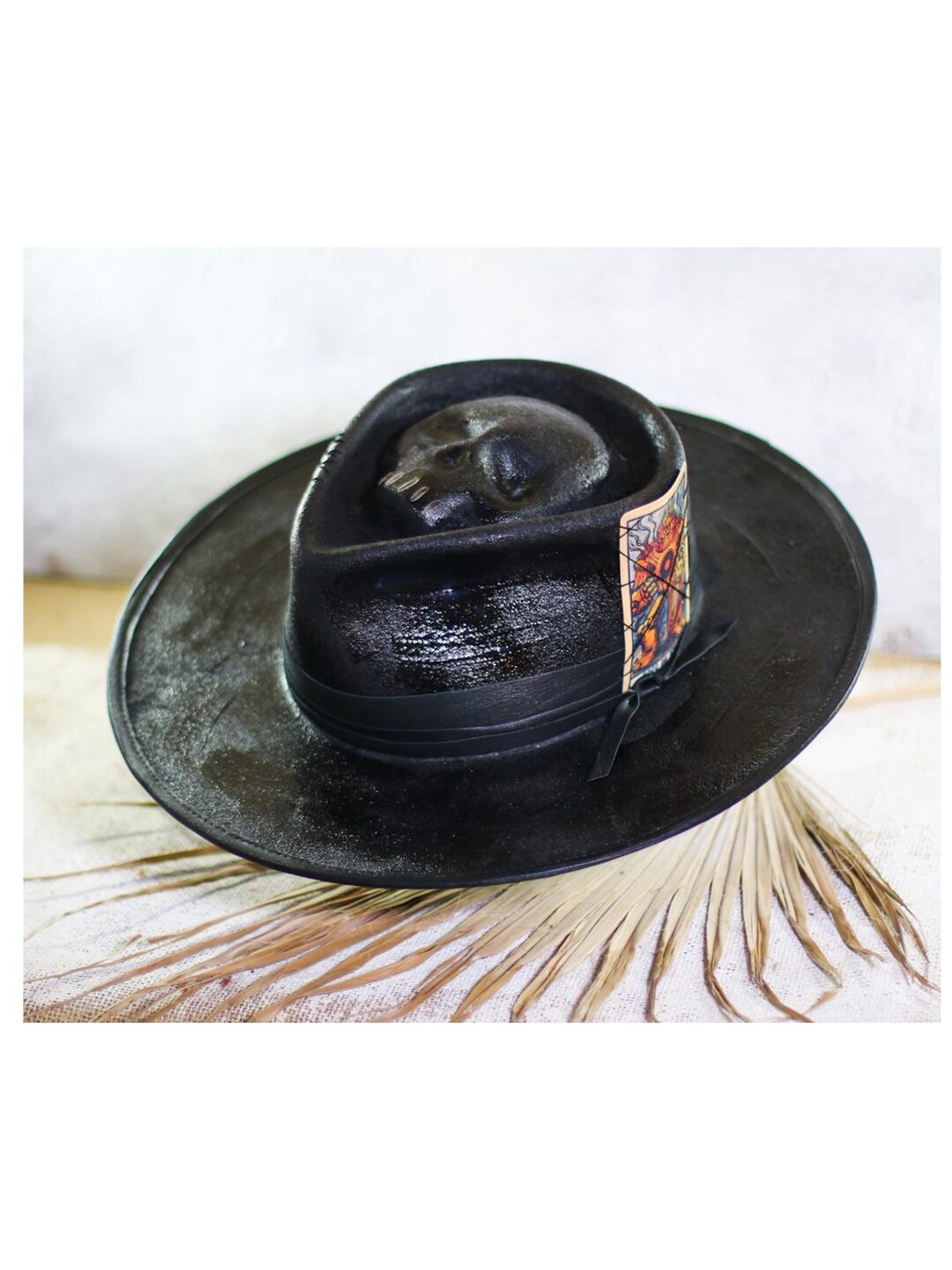 No Bad Boys - Alien Emboss Fedora: Black Waxed Wool Felt Hat, Skull ...