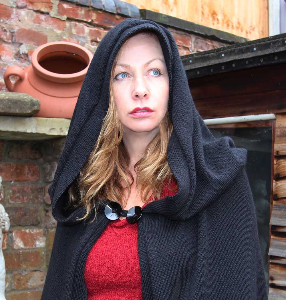 Machine Knitting Patterns: Designer Knitwear - Black Hooded Cape - Etsy UK