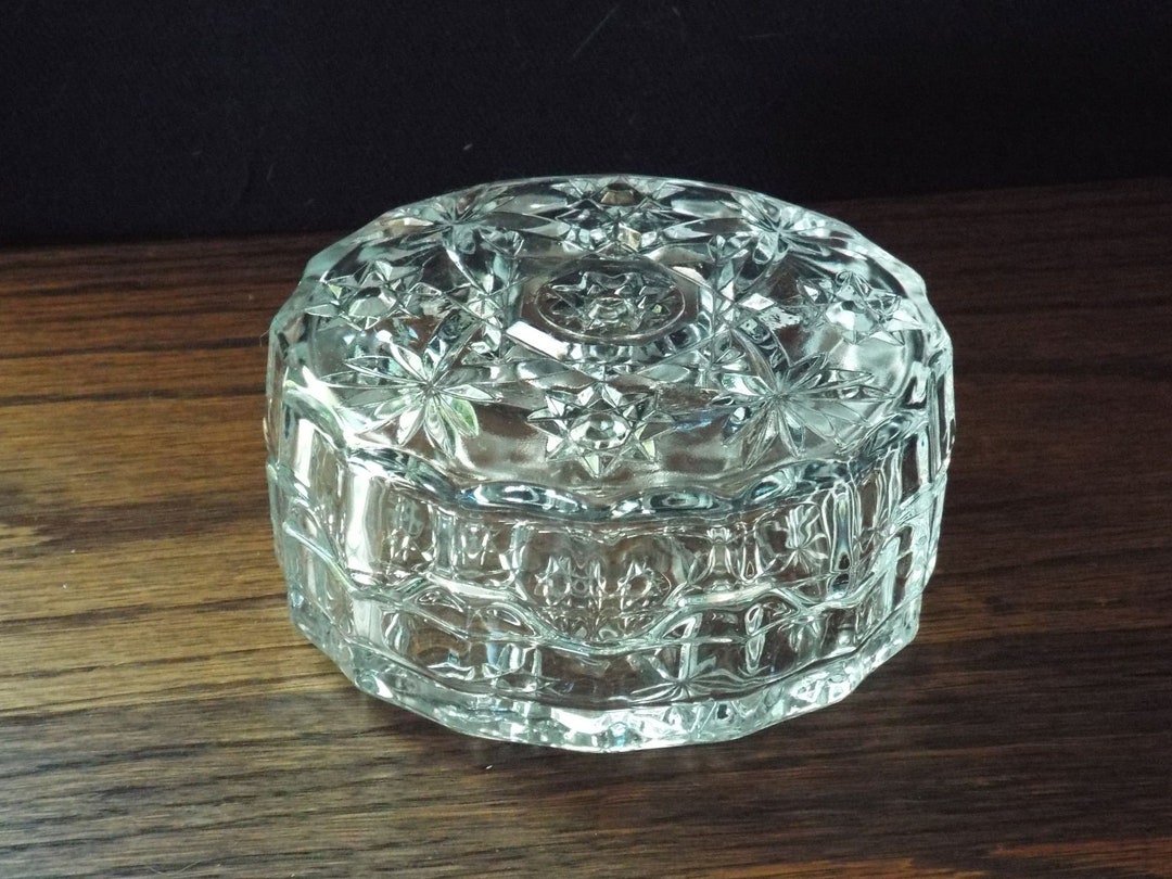 Anchor Hocking Prescut Clear Round Puff Box Powder Dish Round Box With ...