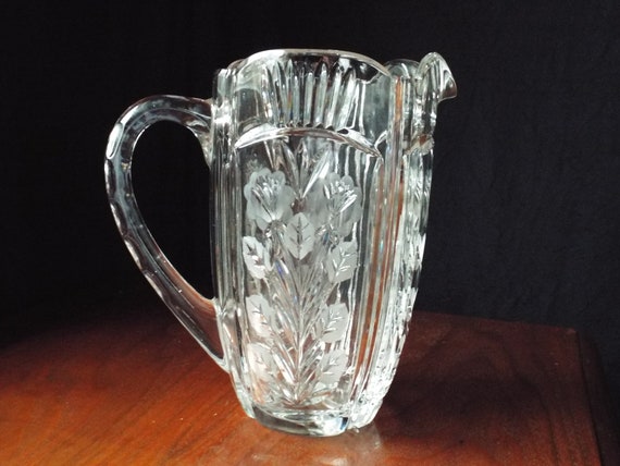 Vintage Lead Crystal Pitcher With Pour Spout Thistle Pattern | Etsy