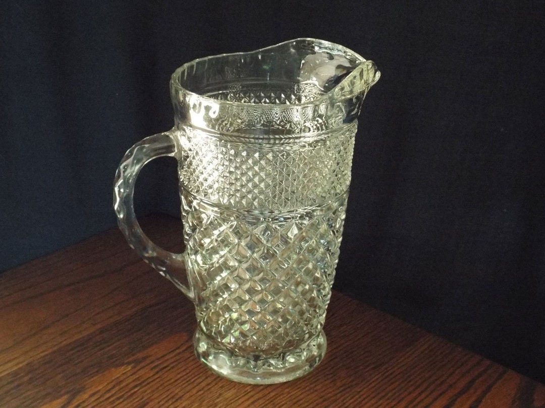 Vintage Anchor Hocking Wexford Water Pitcher Clear Glass Diamond Cut ...