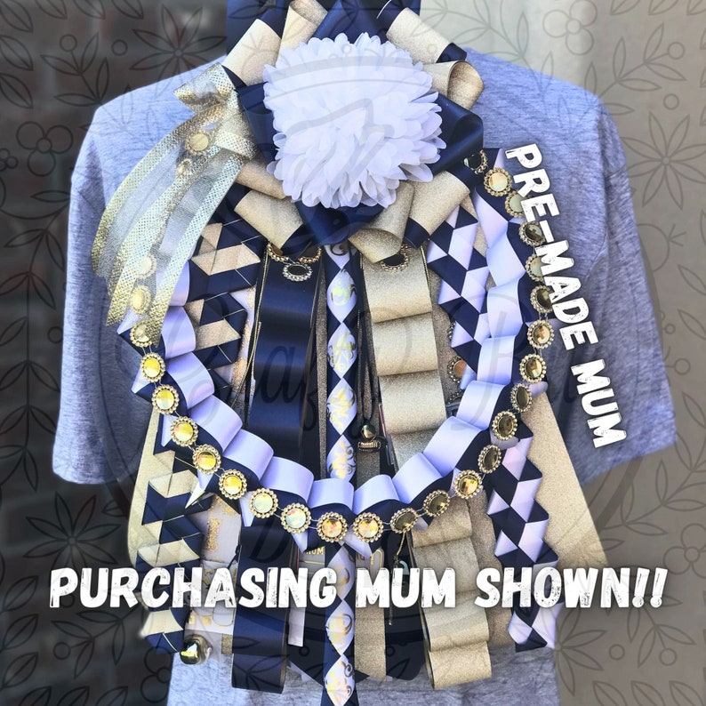 20" Navy & Gold Homecoming Mum: Pre-made Garter Mum. Personalization ...