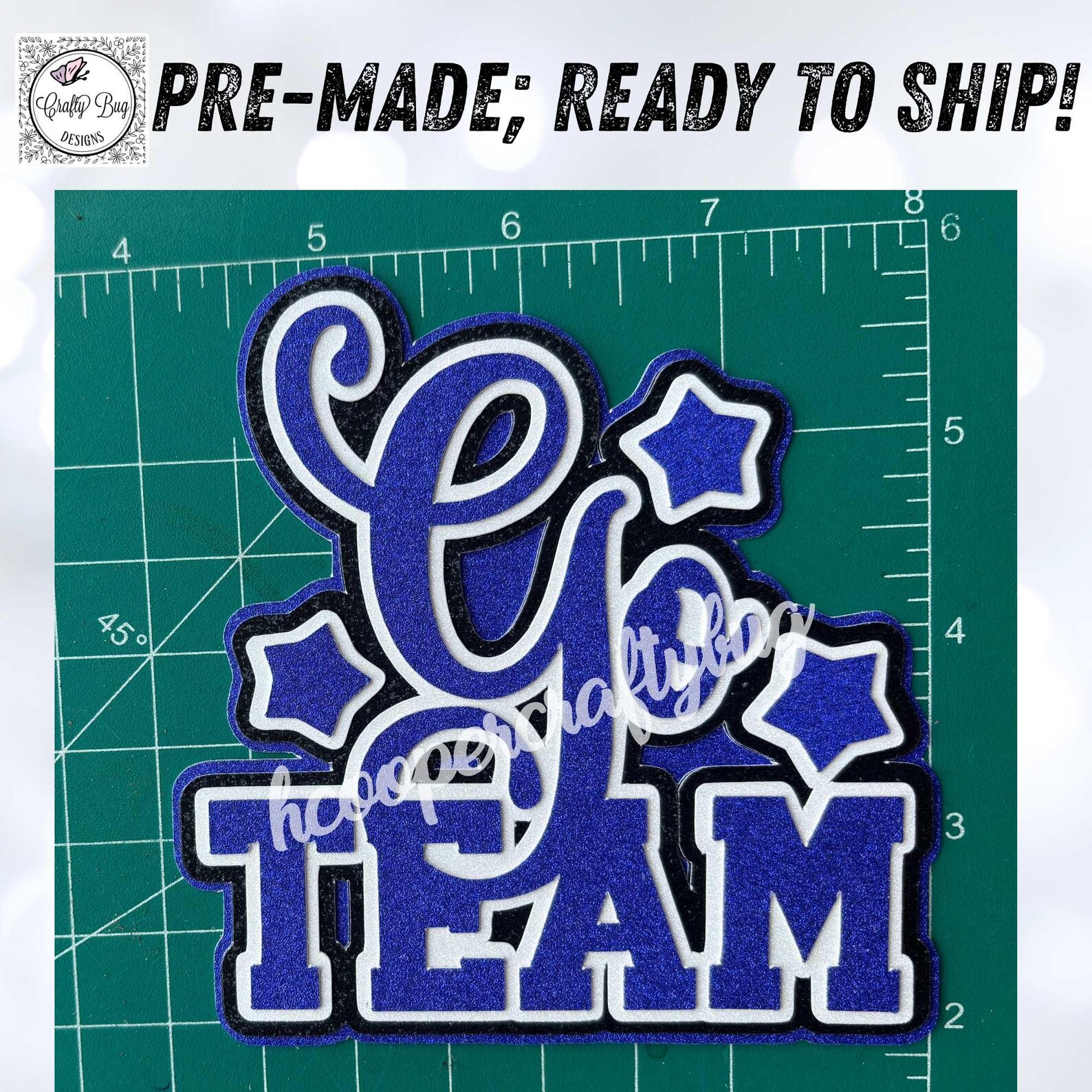 Pre-made Go Team Cutout for Homecoming Mums; Royal Blue Black and White ...