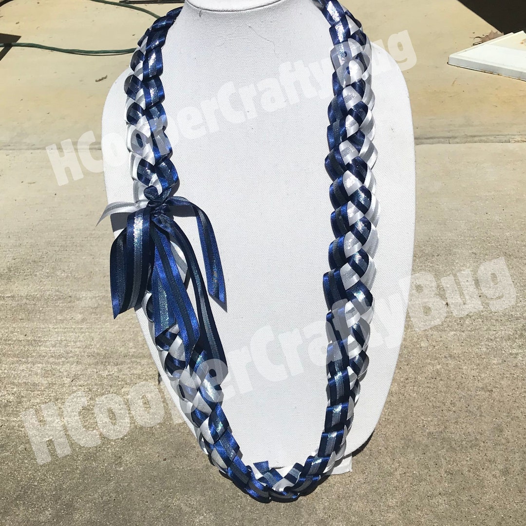 2024 Navy & Silver Ribbon Lei Graduation Lei Graduation Stole Blue ...