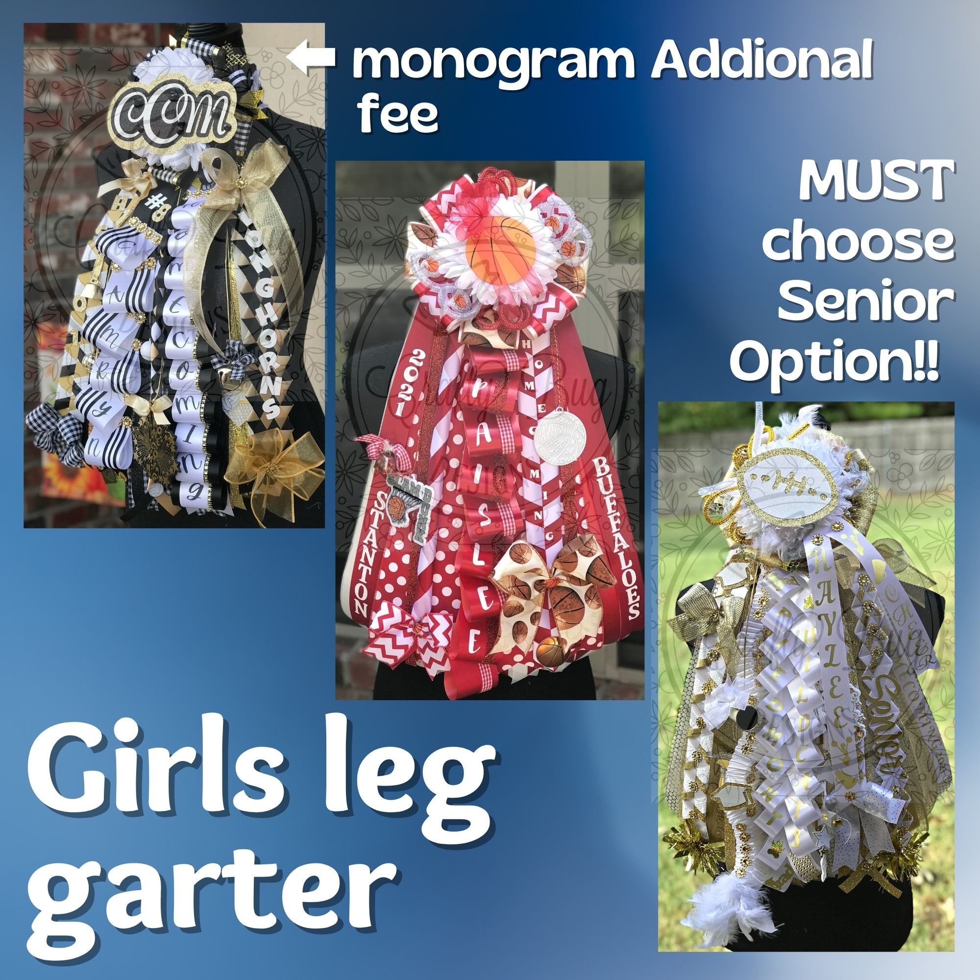 Custom Full Size Garter Mum Homecoming Mum Garter SENIOR - Etsy