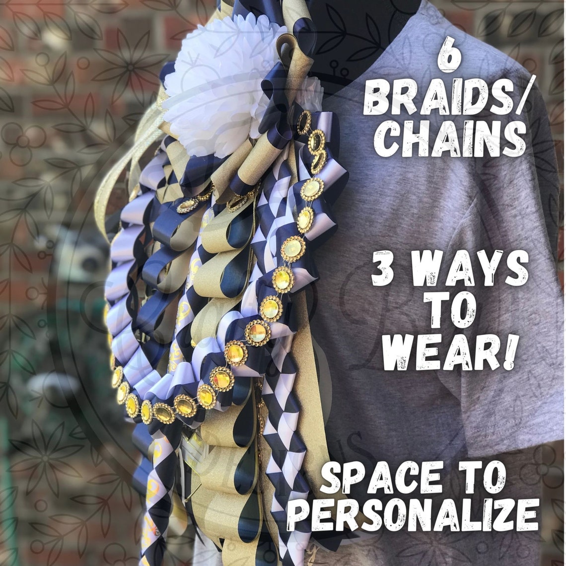 20" Navy & Gold Homecoming Mum: Pre-made Garter Mum. Personalization ...