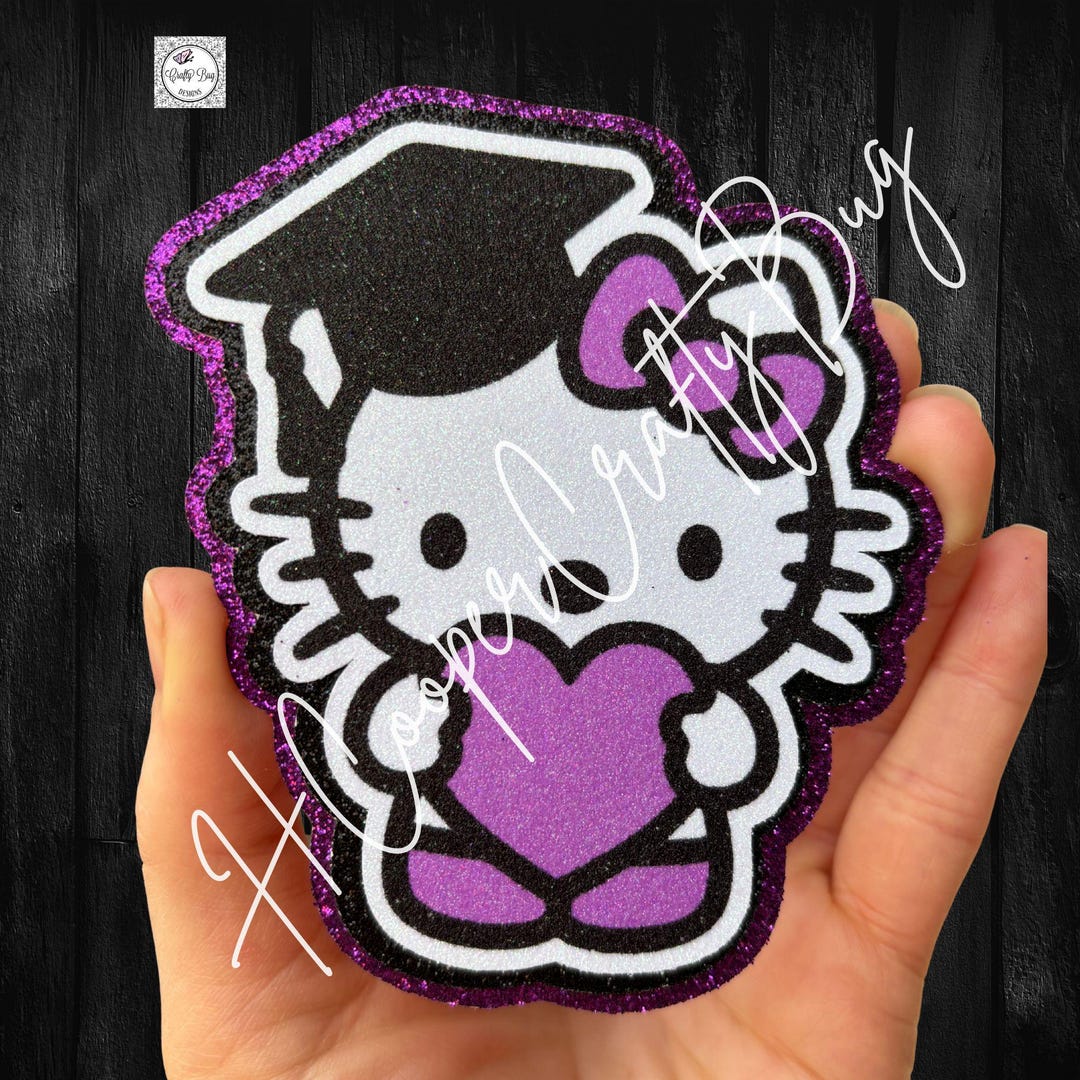 Hello Kitty Graduate Glitter Cutout, Purple Black White - Etsy