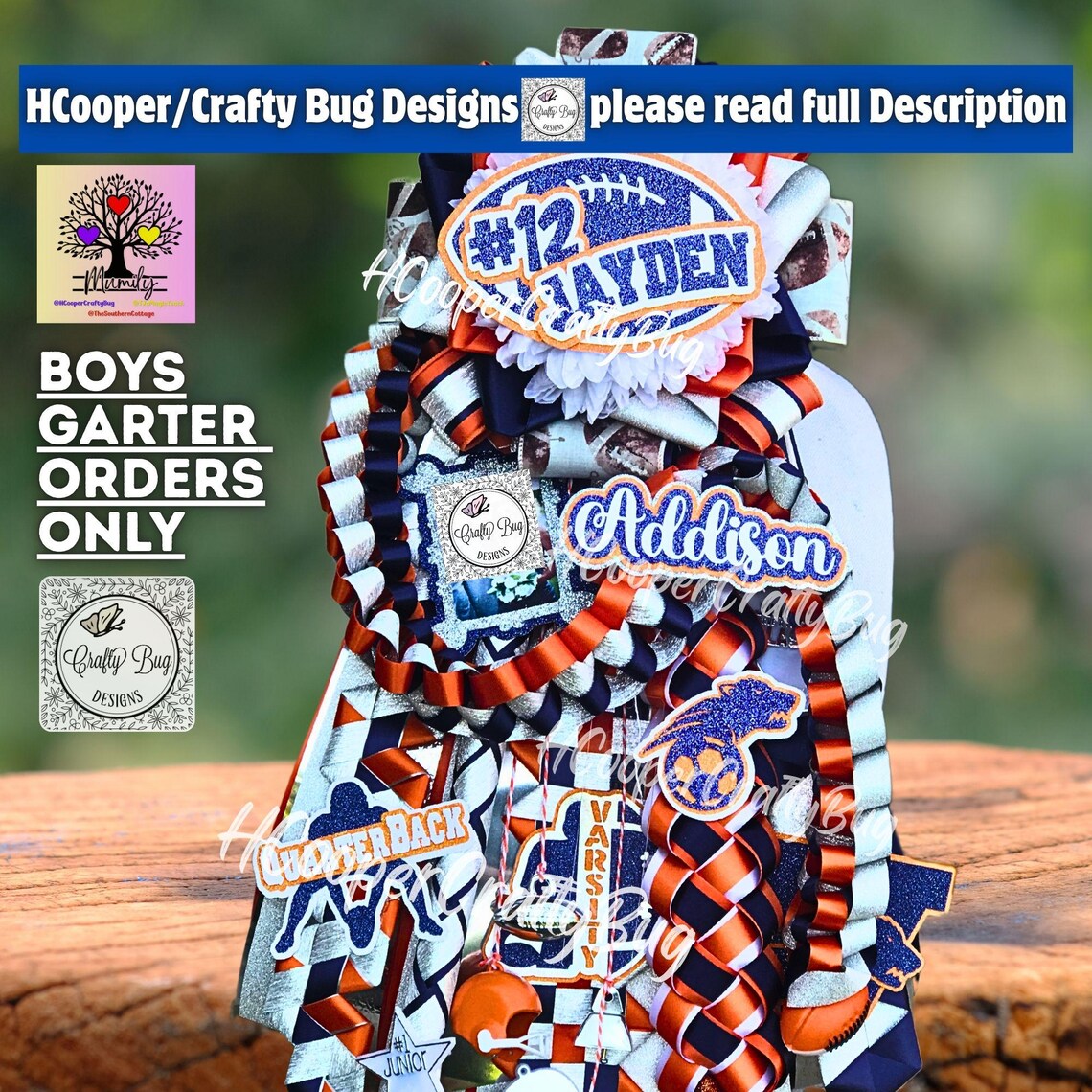 Custom Full Size Garter Mum, Homecoming Mum Garter; SENIOR HOMECOMING ...