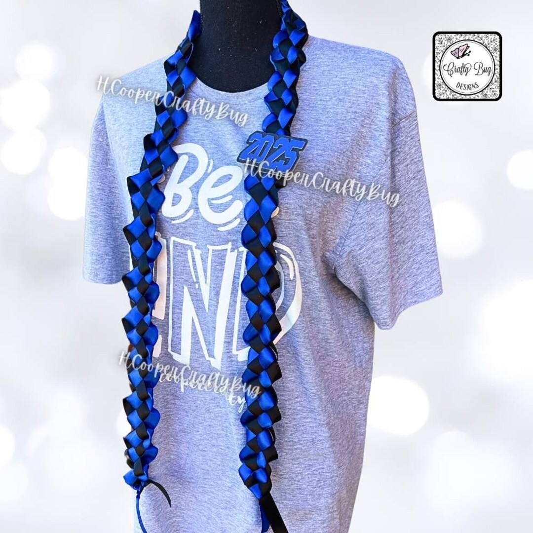 2025 Royal Blue & Black Graduation Lei; Graduation Stole; Ribbon Lei ...