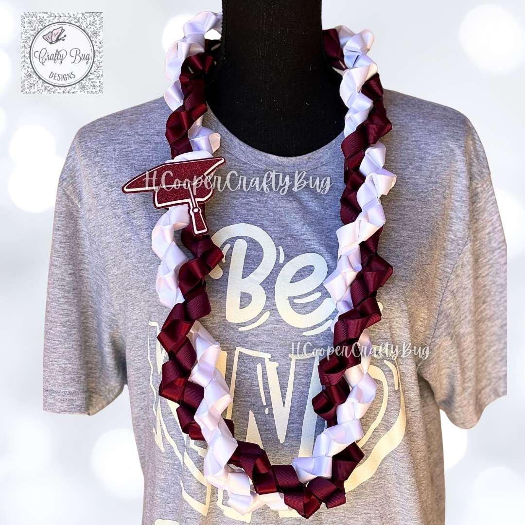 2025 Burgundy and White Graduation Lei; Maroon and White Graduation Lei ...