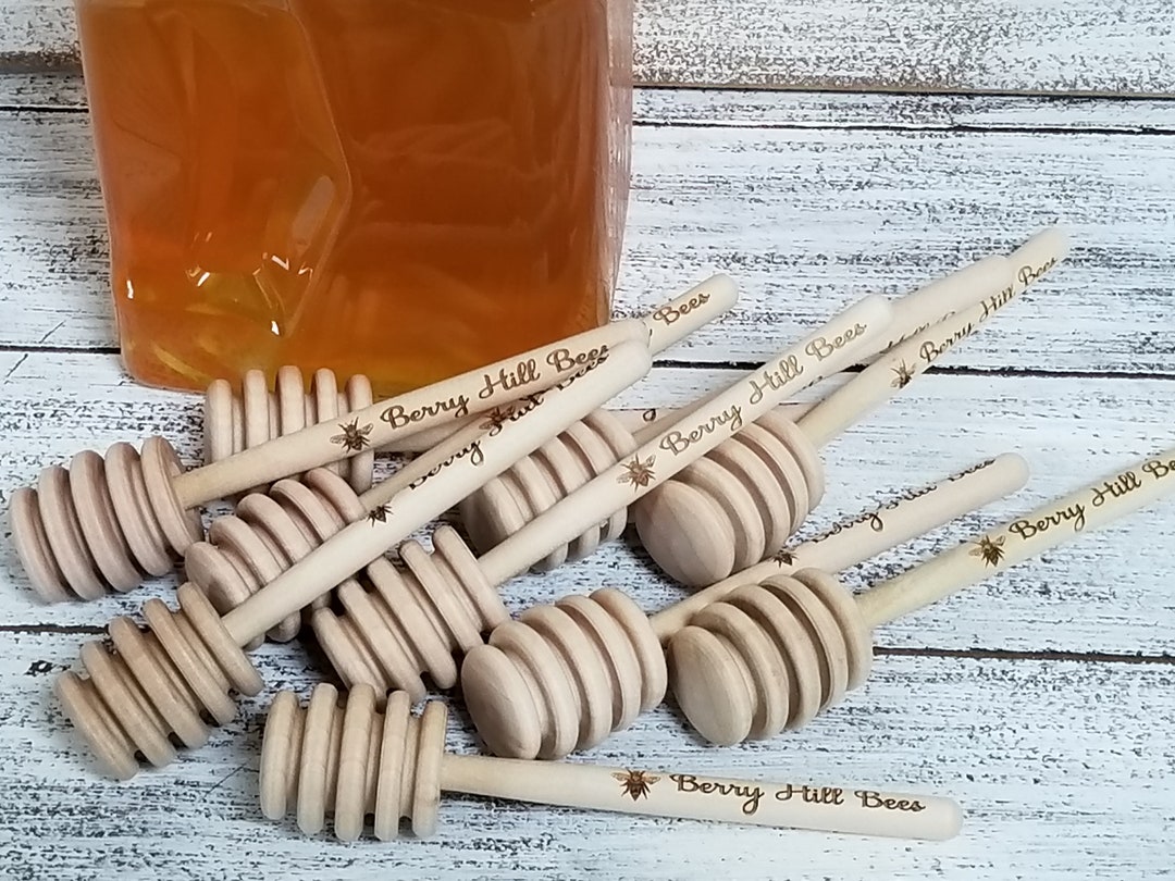 10 Custom Engraved 5" Wooden Honey Dipper, Engraved Honey Stirrer ...