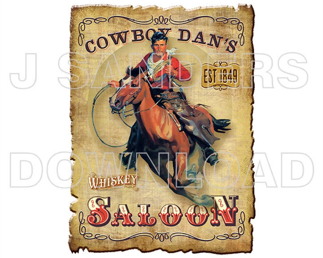 Saloon Sign With Cowboy T Shirt Transfer - Etsy