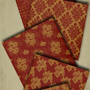 Victorian Damask Pattern Maroon Florals, Instant Download Digital Paper ...