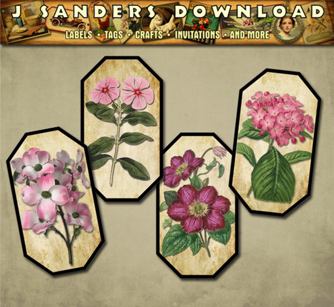 Pink Flower Tags, Instant Download, Digital Flower Tags, Hang Tags ...