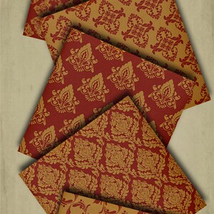 Victorian Damask Pattern Maroon Florals, Instant Download Digital Paper ...
