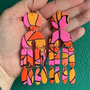 The Sideways Owl XL Long Dingle Retro Print Orange and Pink Pattern ...