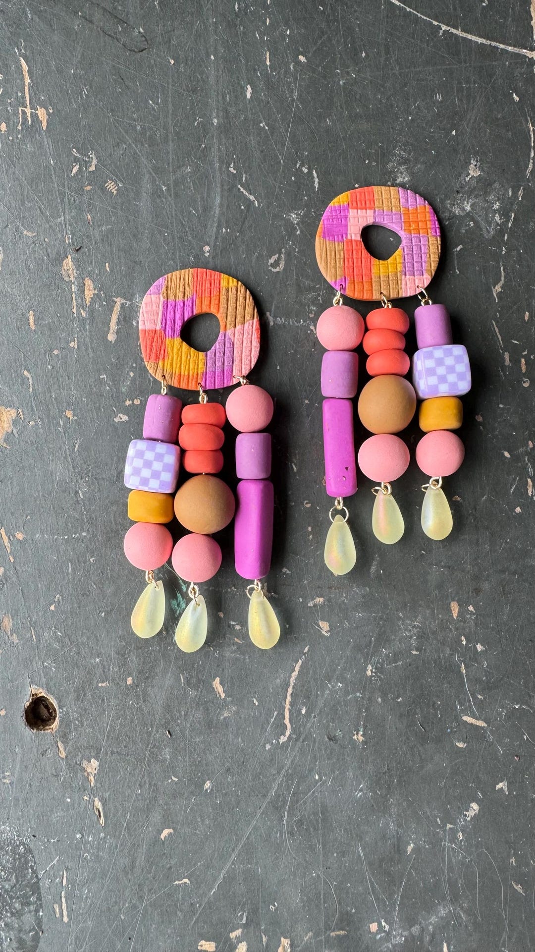 Checkity Check Yourself, Purple Mustard Polymer Clay Handrolled Beaded ...