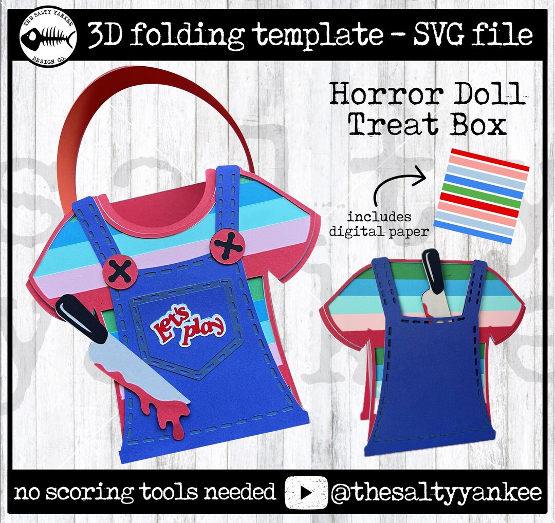 Horror Doll Inspired Overalls Striped Shirt 3D Folding SVG File ...