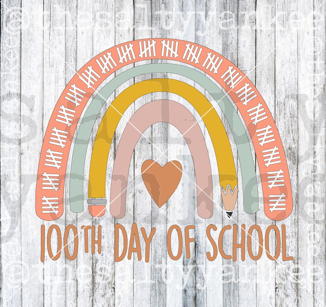 100th Day of School Pencil Rainbow Boho SVG File Download - Etsy