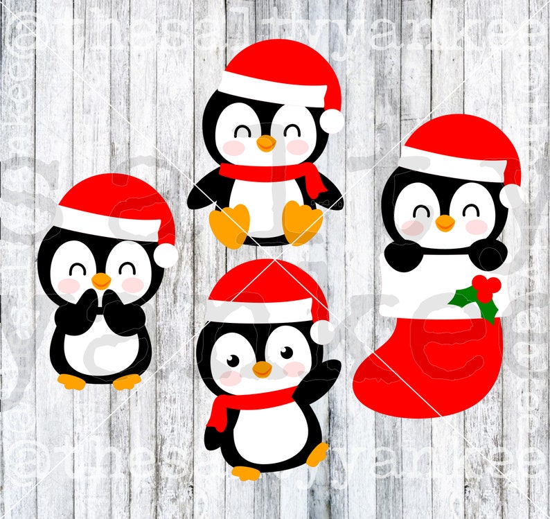 Christmas Penguins With Santa Hat and Scarfsvg Layered File Download - Etsy