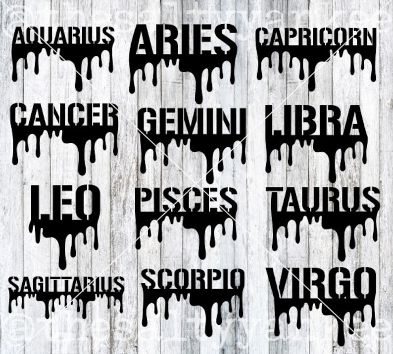 Zodiac Signs Names Dripping Drip Horoscope Symbols SVG Layered File ...