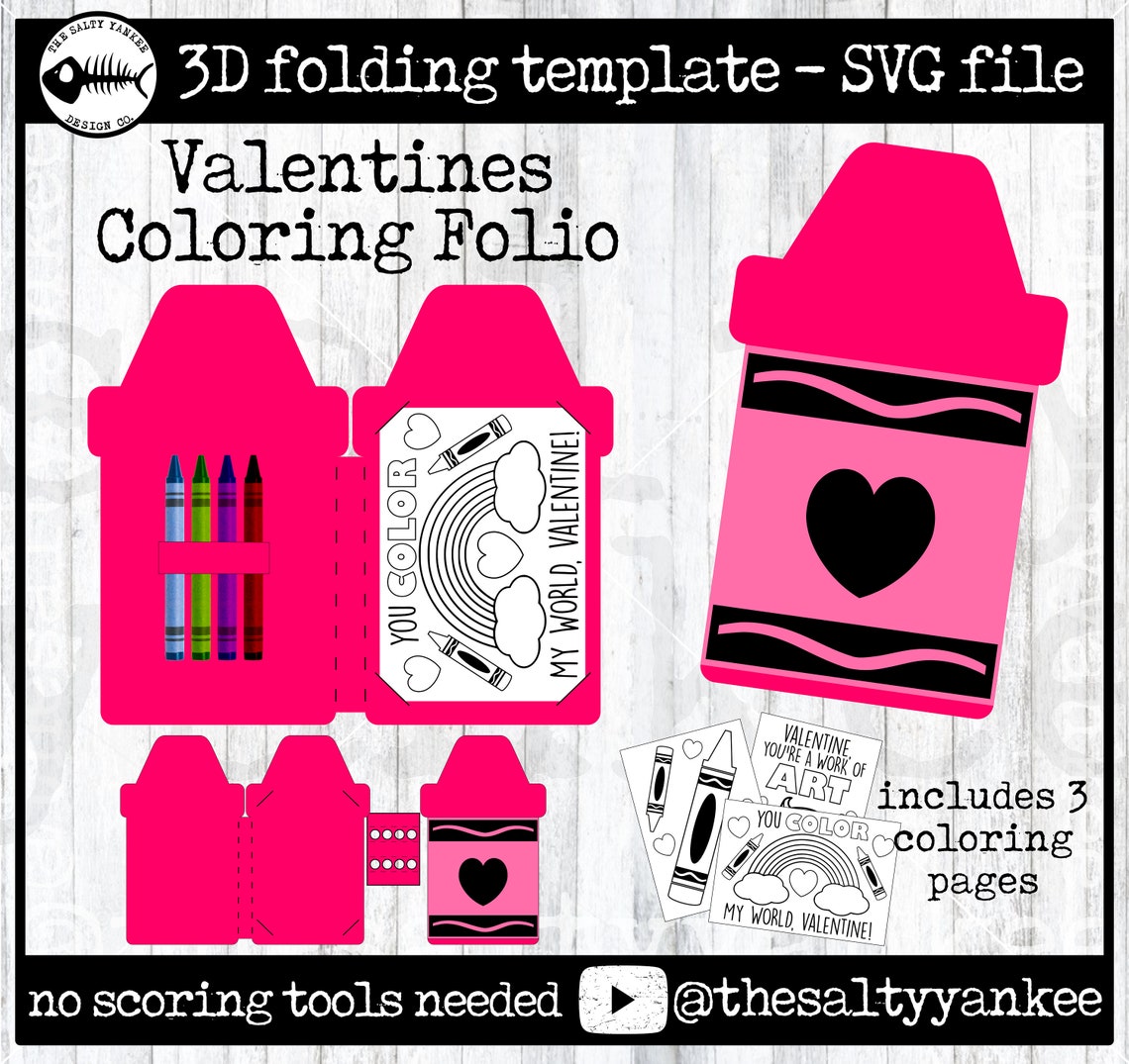Crayon Coloring Folio 3D Folding SVG File Template Digital File ...