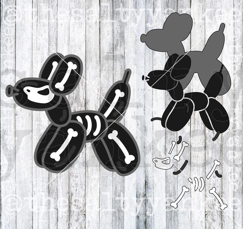 Spooky Skeleton Halloween Balloon Dog Clipart Layered SVG and PNG File ...
