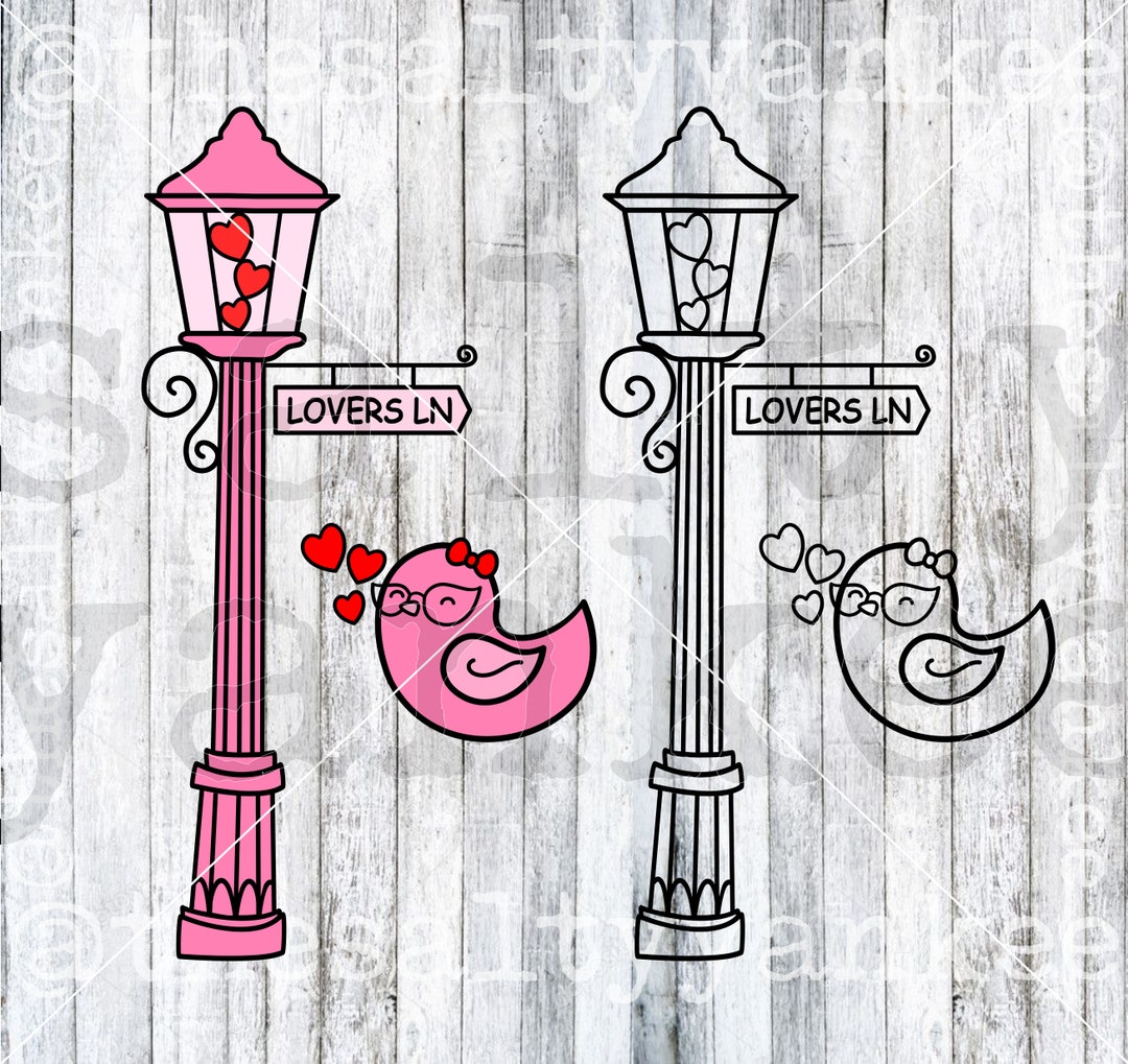 Valentines Day Lovers Lane Street Light Lamp Post Love Bird Clipart SVG ...