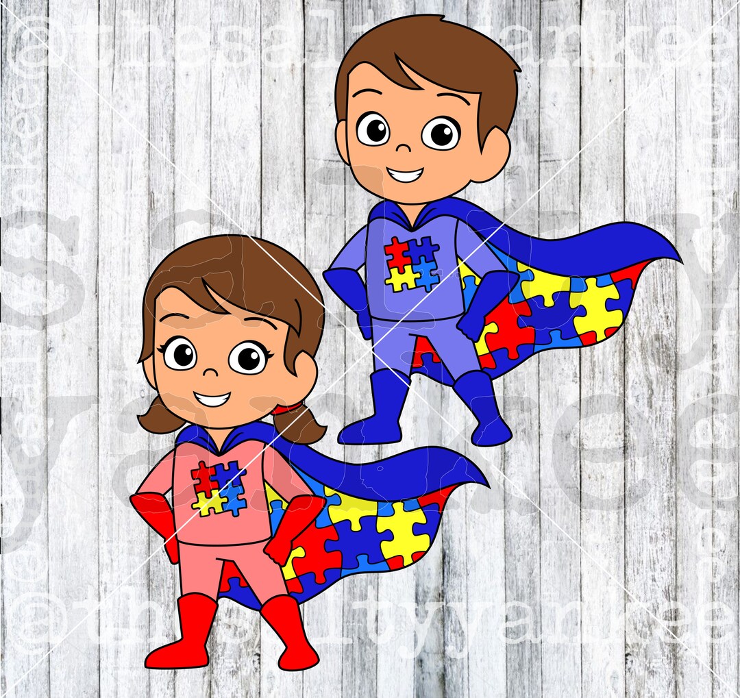 Neurodiversity Awareness Autism Acceptance Super Heroes Boy and Girl ...