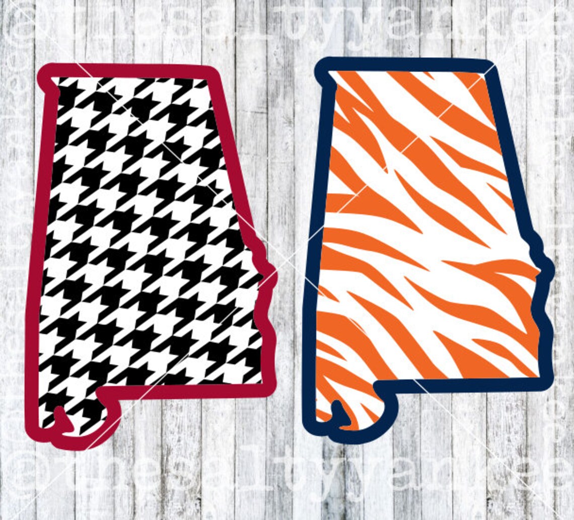 Alabama State Outline Silhouette Printed Tiger and Houndstooth - Etsy