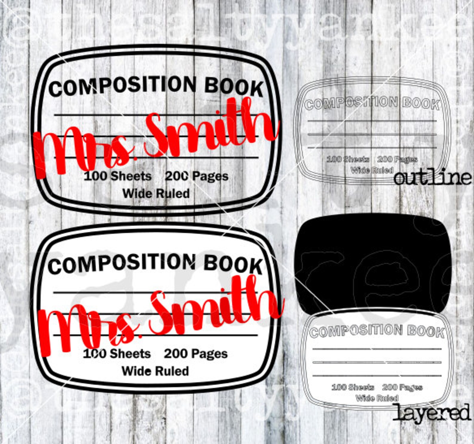 Compostion Book Label Outline and Layeredteacher Name - Etsy