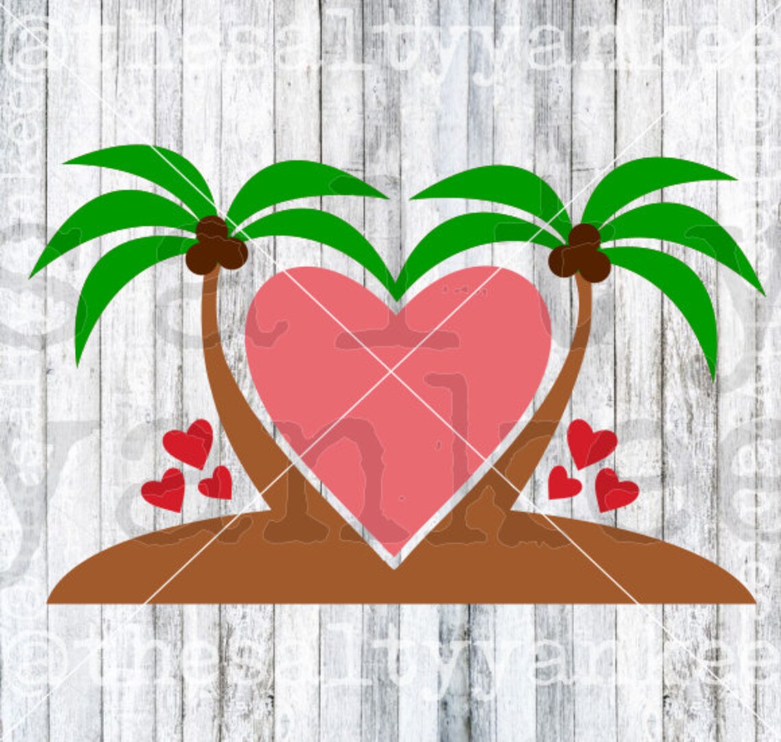 Palm Trees Heart Island Valentines Day Clipart Layered SVG | Etsy