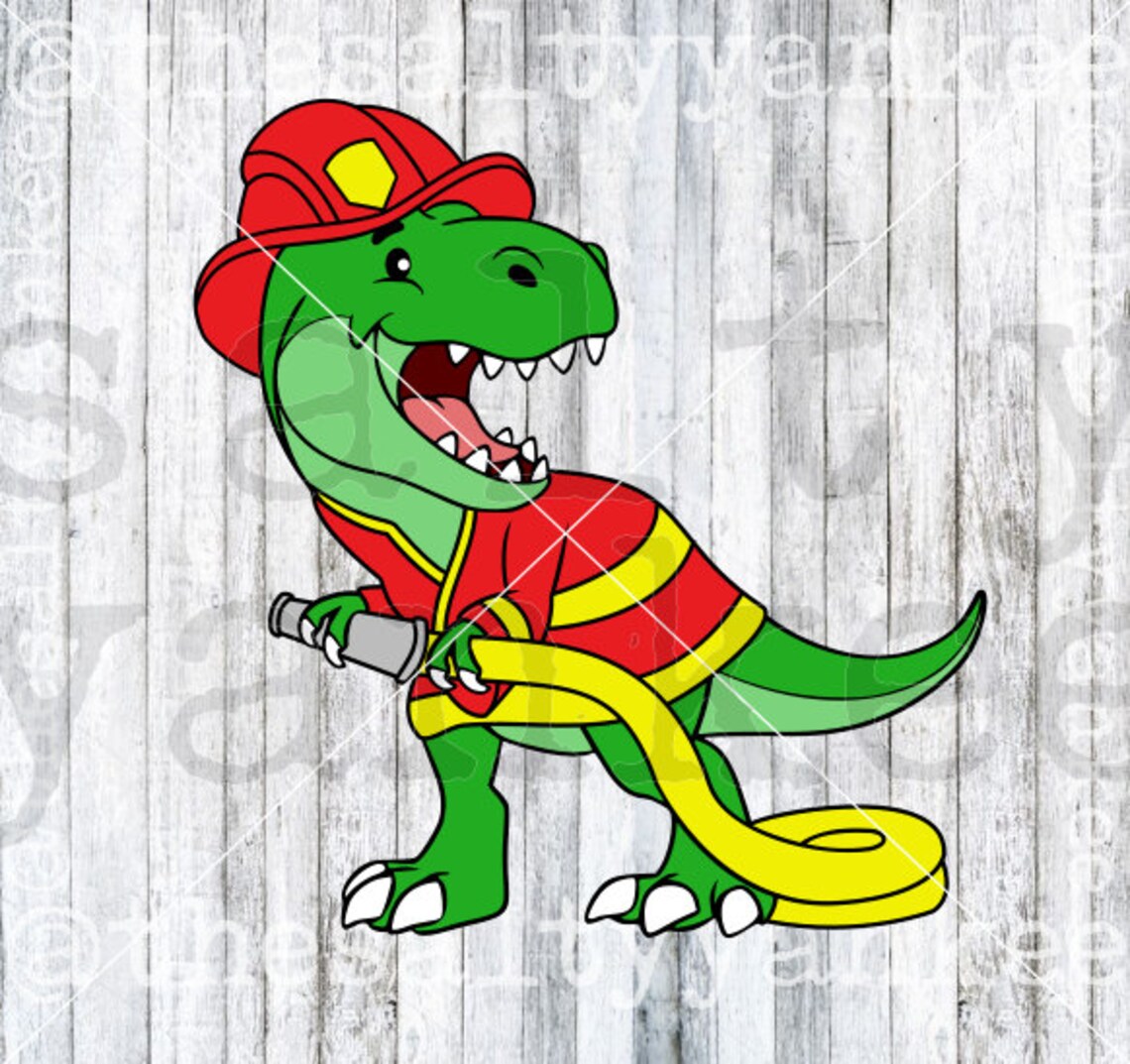 Fireman Fire Fighter Uniform Dinosaur T Rex Layered SVG File Download ...