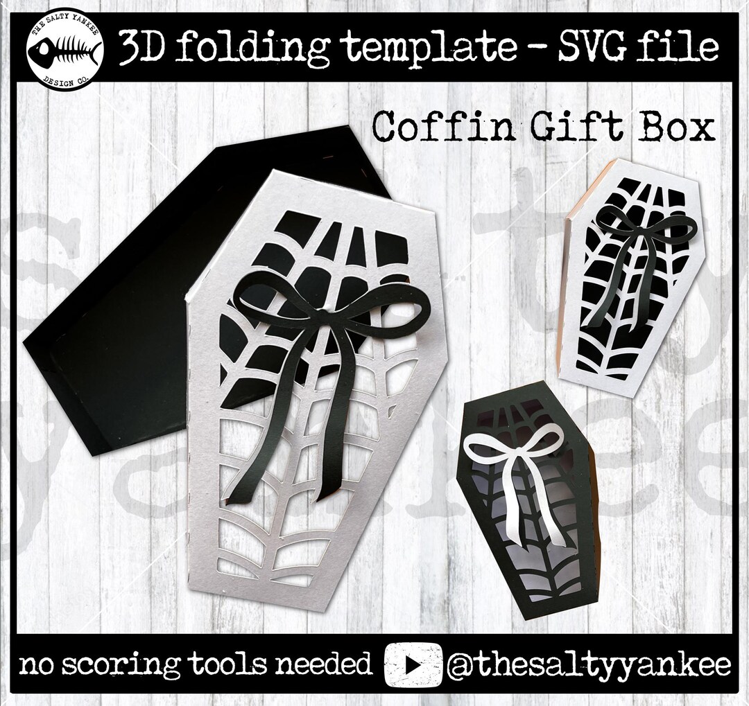 Coffin Bow Gift Box Girly Spooky Bows 3D Folding SVG File Template ...