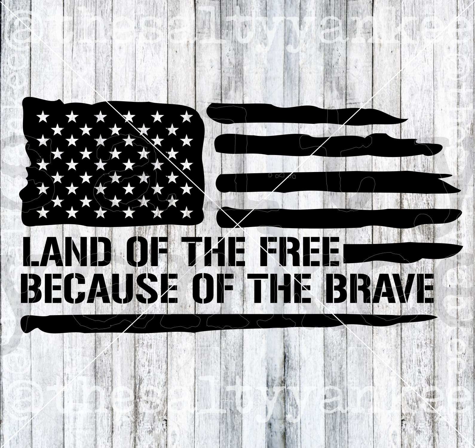 Land of the Free Because of the Brave Distressed American Flag Tattered ...