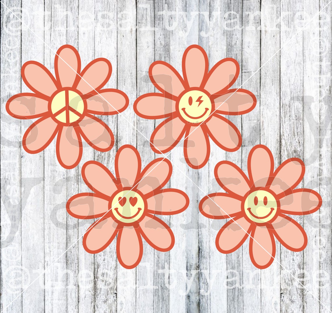 Smiley Face Peace Sign Daisy Daisies Flowers Groovy 70s Disco - Etsy