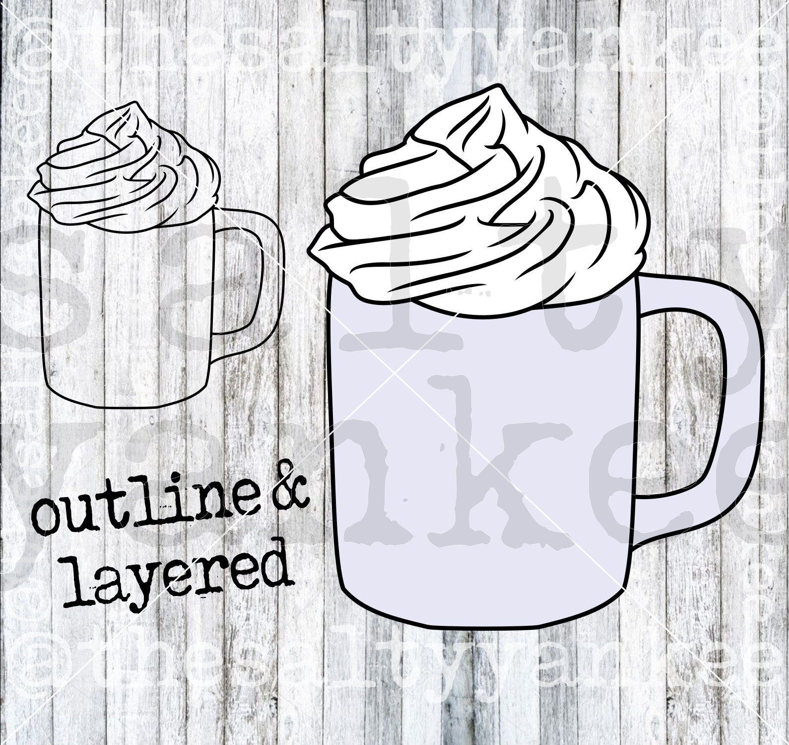 Basic Mug With Whipped Cream Layered and Outline SVG File Download - Etsy