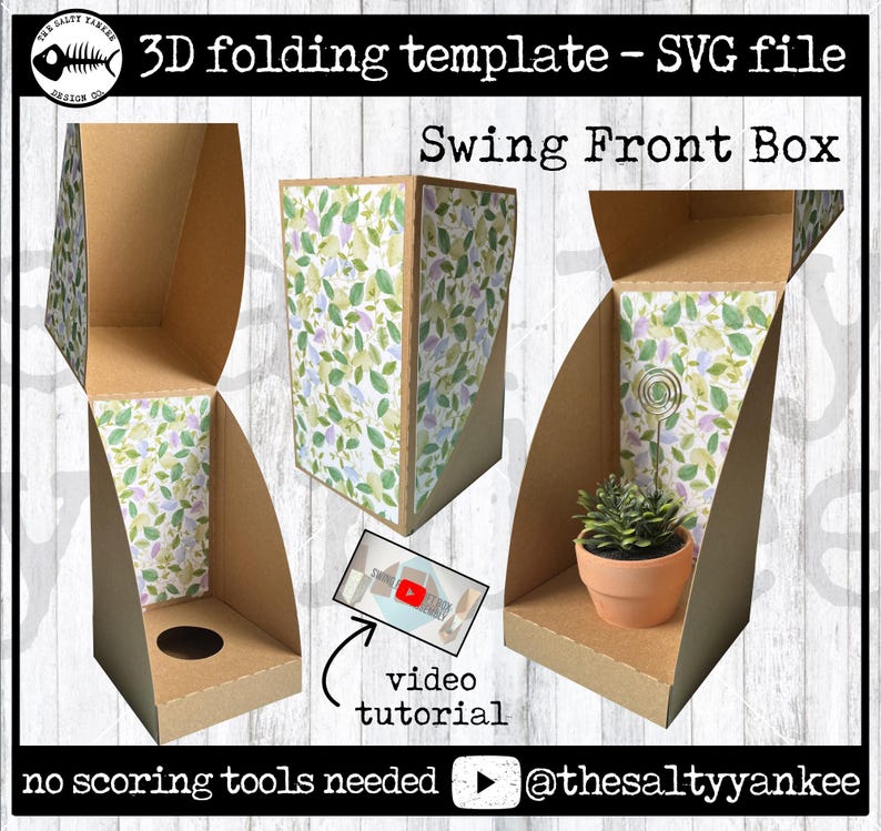 Swing Front Gift Box 3D Folding SVG File Template Digital File Download ...