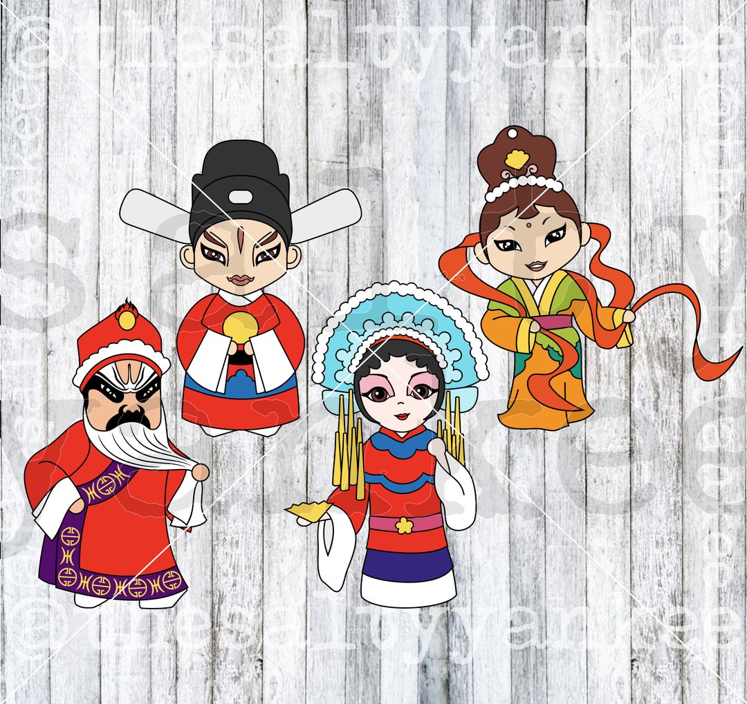 Chinese Opera Characters Bundle of 4 Layered SVG File Download - Etsy
