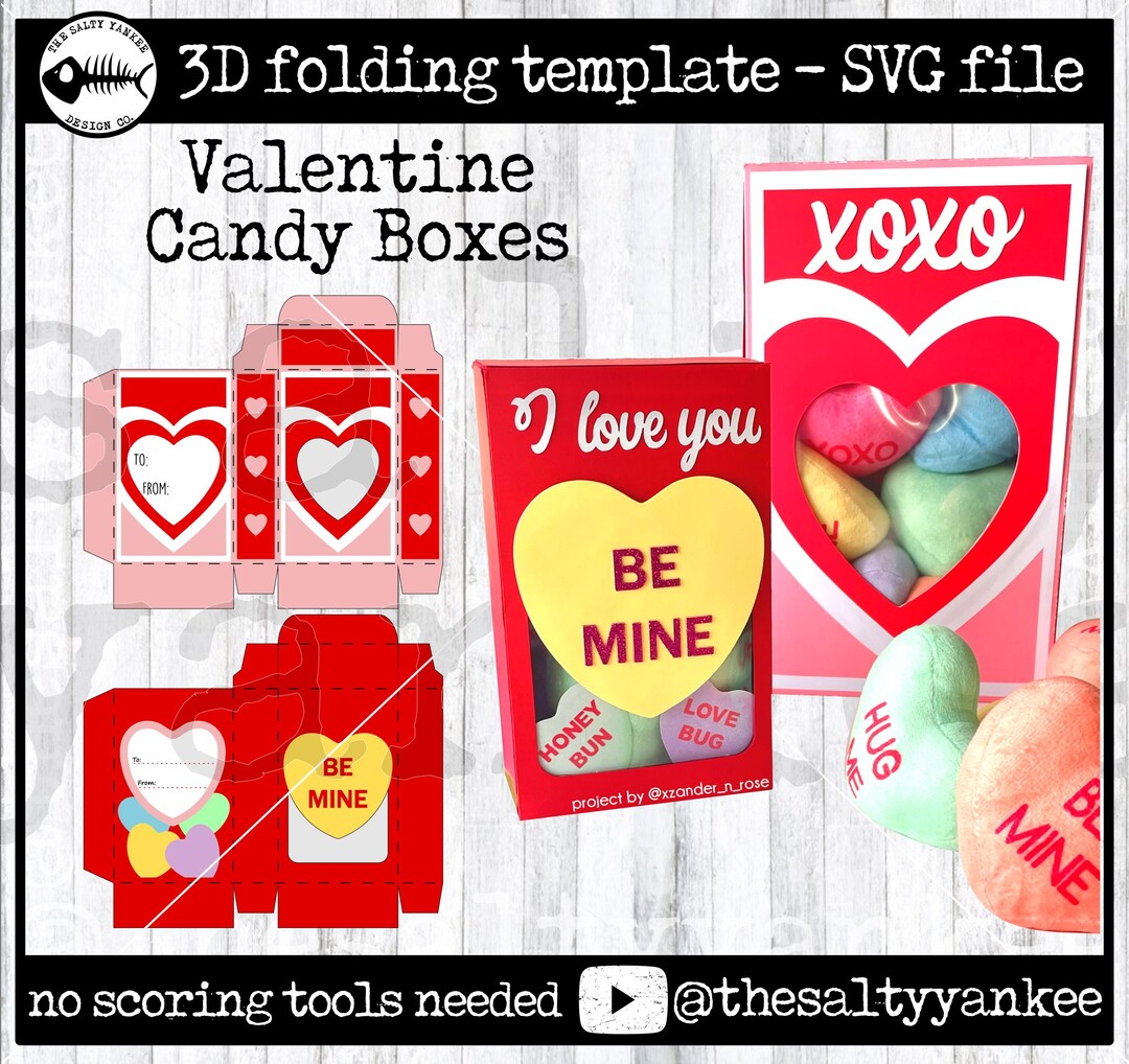 Valentines Day Candy Boxes 3D Folding SVG File Template Digital File ...