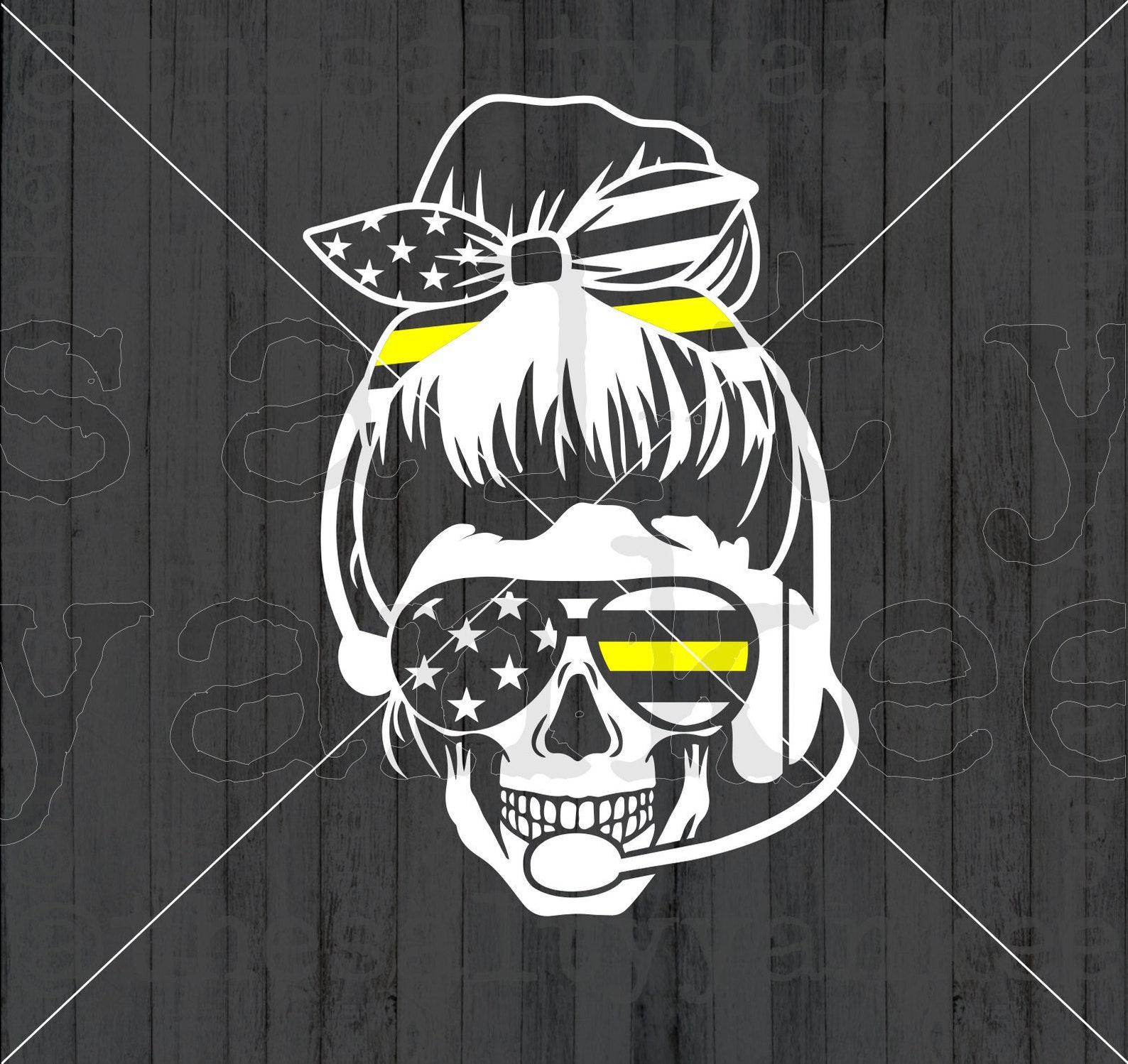 911 Dispatch Messy Bun Skull Clipart SVG File Download - Etsy