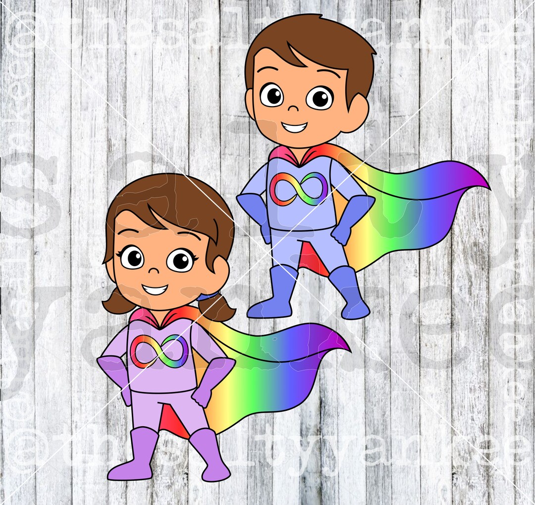 Neurodiversity Awareness Autism Acceptance Super Heroes Boy and Girl ...