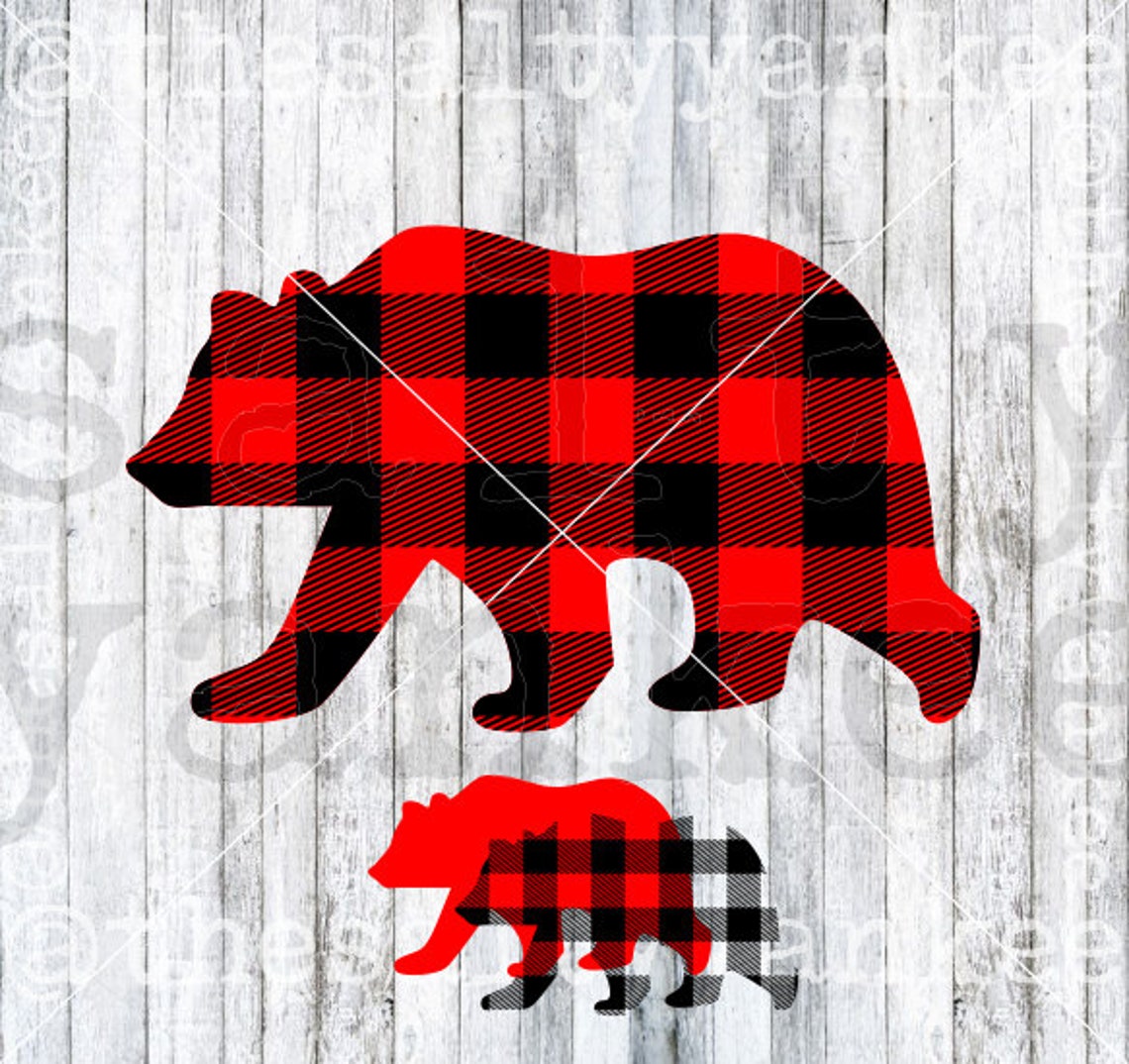 Buffalo Check Plaid Bear Layered SVG File Download - Etsy
