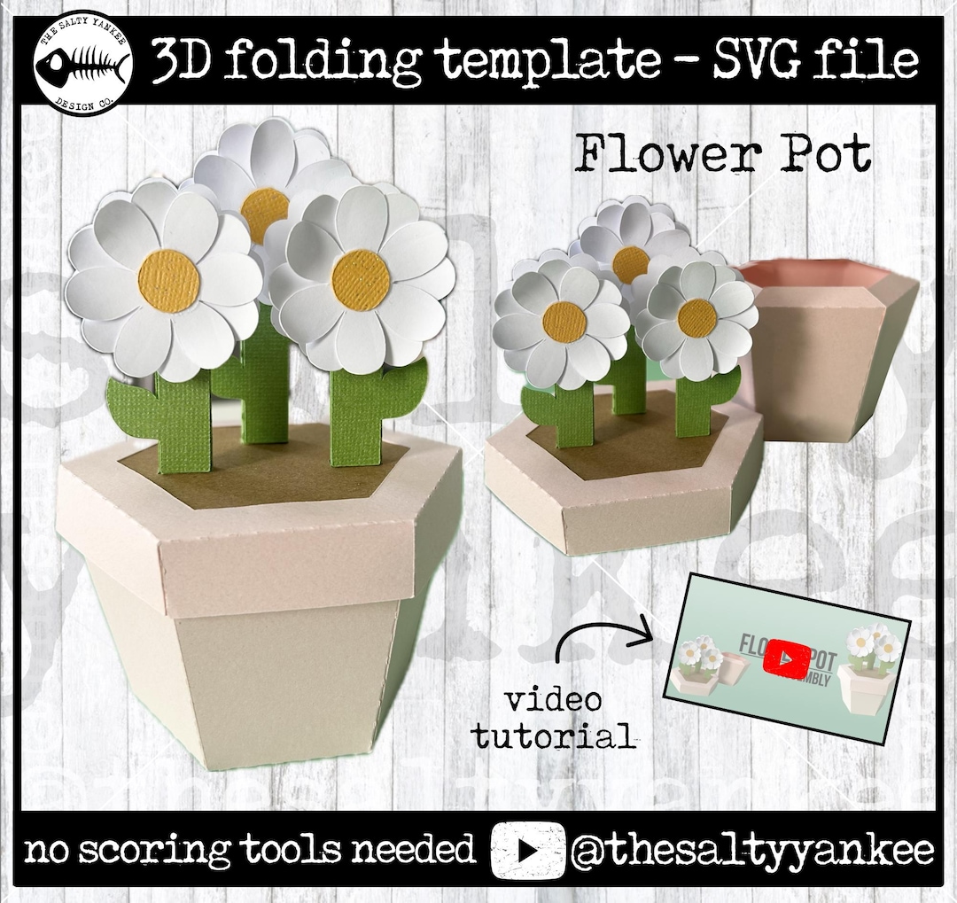 Flower Garden Pot Box 3D Folding SVG File Template Digital File ...