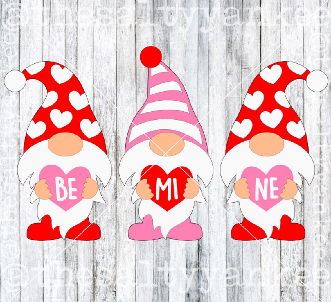 Be Mine Gnomes Valentines Day Hearts Love Pink Red SVG File Download - Etsy